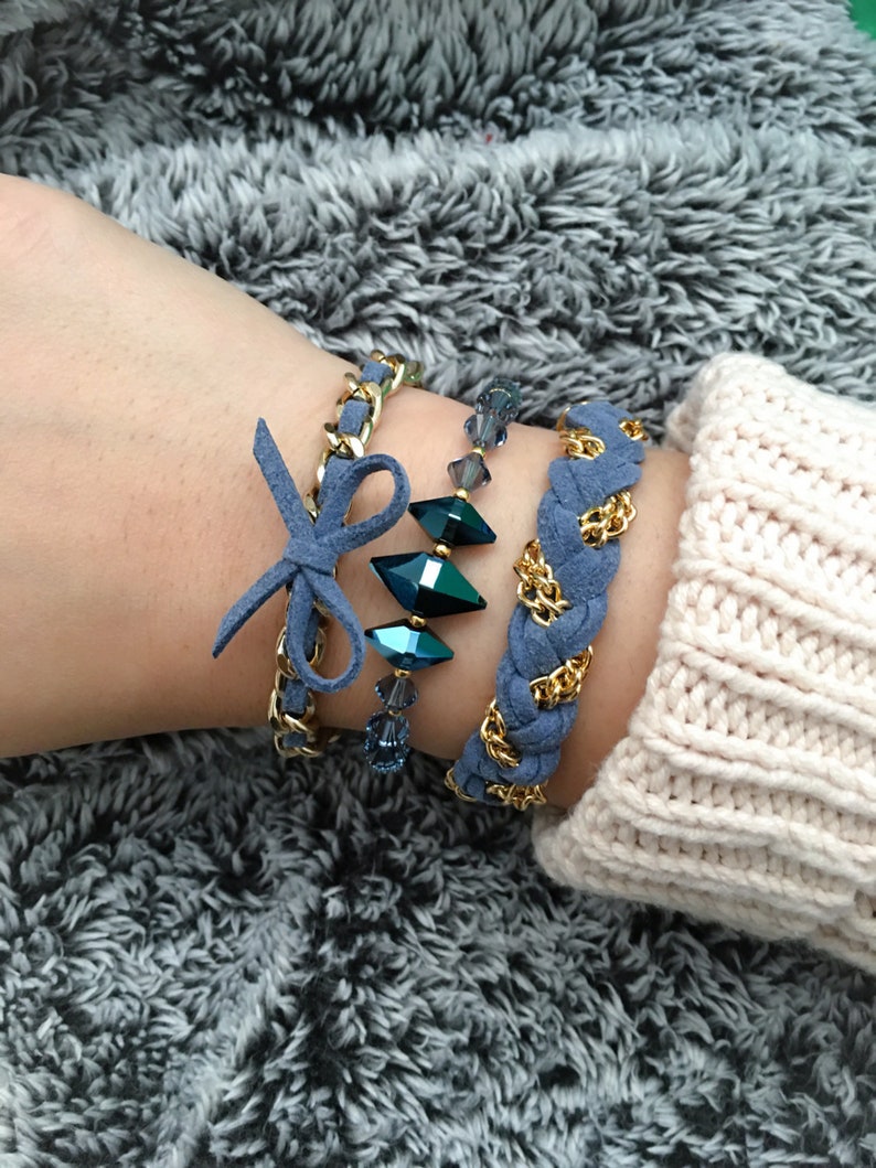 Braided Bracelet in Denim Suede Bracelet Colorful Braid - Etsy
