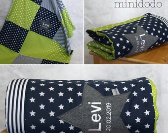 Babydecke mit Namen Patchworkdecke Decke dunkelblau hellblau | Etsy