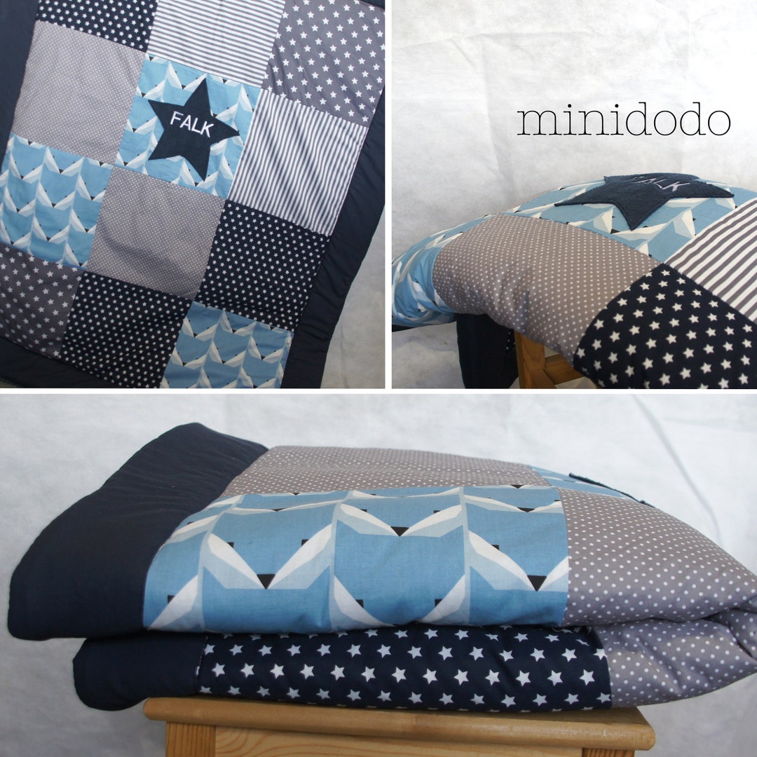 Krabbeldecke mit Namen Patchworkdecke blau - Etsy.de