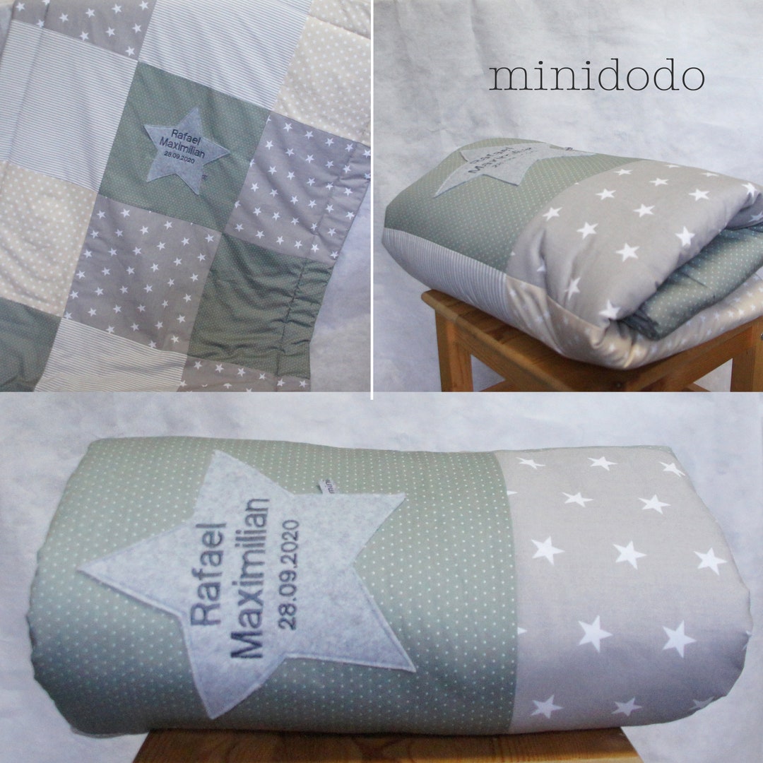 Krabbeldecke mit Namen Patchworkdecke grau schattengrün - Etsy.de