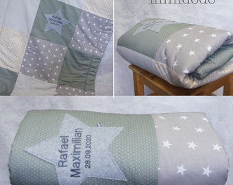Krabbeldecke mit Namen Patchworkdecke hellblau dunkelblau | Etsy