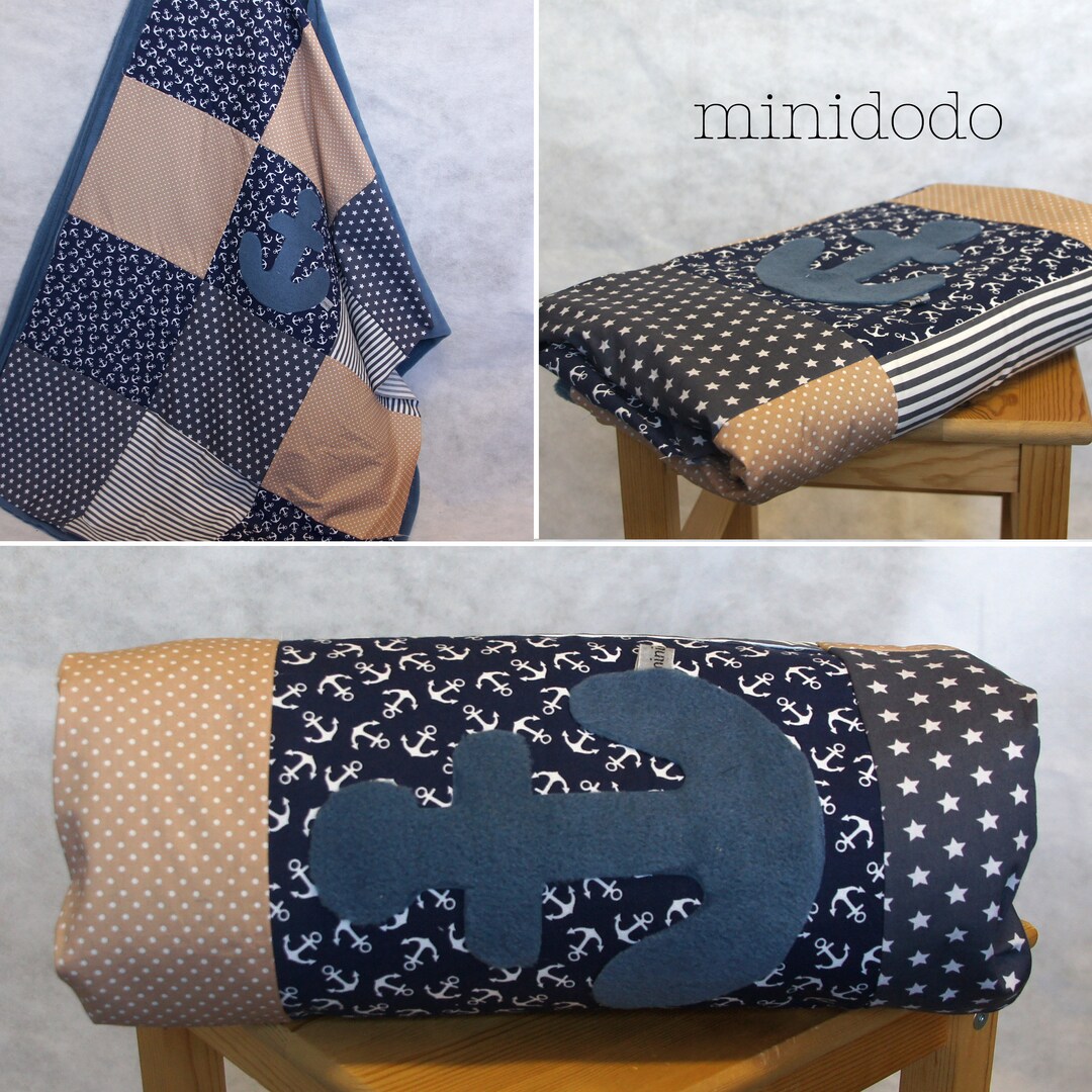 Babydecke mit Namen Patchworkdecke Decke dunkelblau beige - Etsy.de