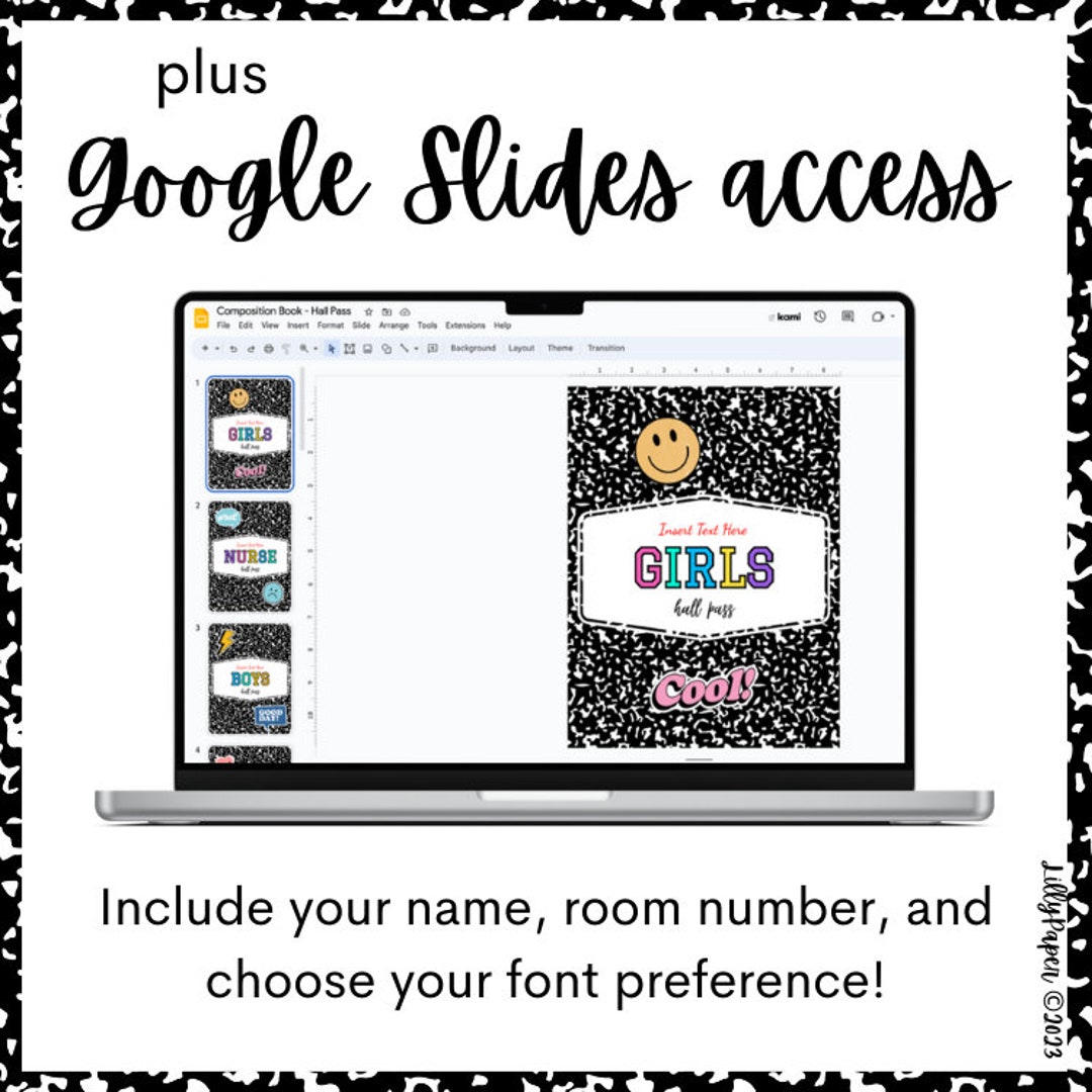 Composition Black Cute Notebook Bathroom Nurse Office Library Hall Pass ...