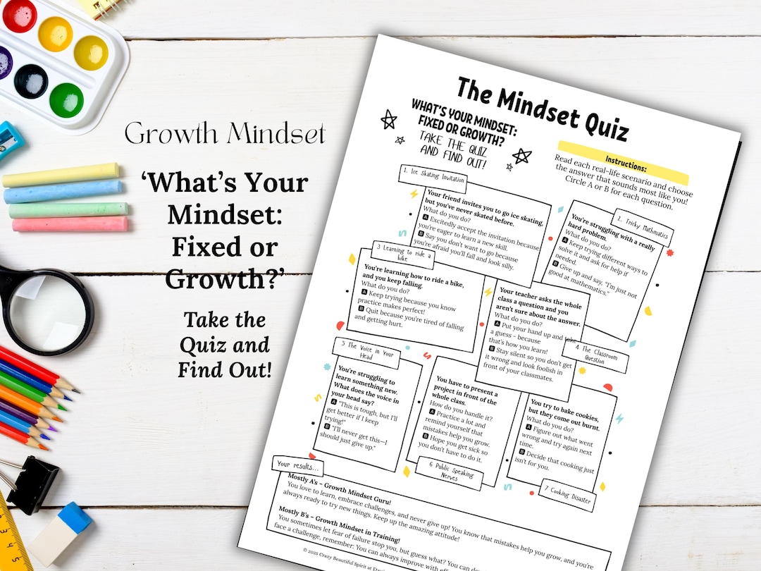 Growth Mindset Quiz for Kids: A/B Self-assessment Worksheet (printable ...