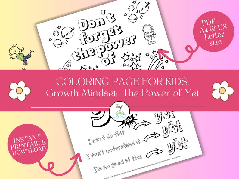 Growth Mindset Coloring Page: Power of Yet, SEL Activity (PDF Download ...