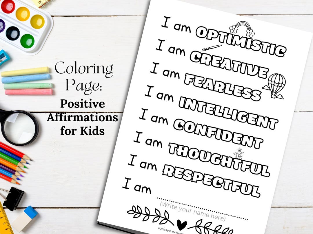 Kids Affirmation Coloring Page: "i Am" Positive Words Printable (PDF ...