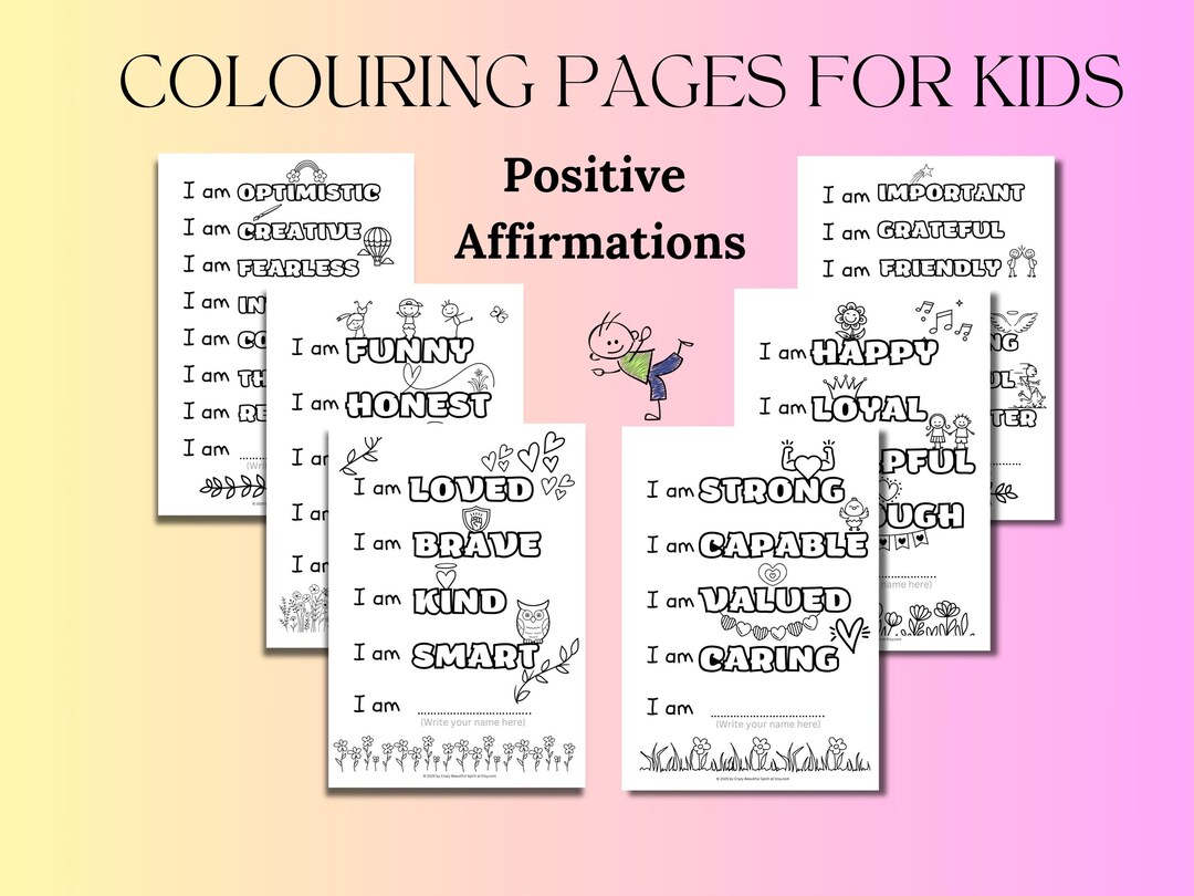 Positive Affirmation Coloring Pages for Kids, Printable Instant Digital ...
