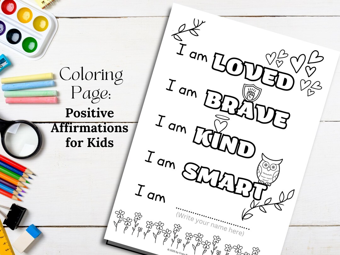 Affirmation Coloring Page for Kids: Self-esteem Activity (PDF Download ...