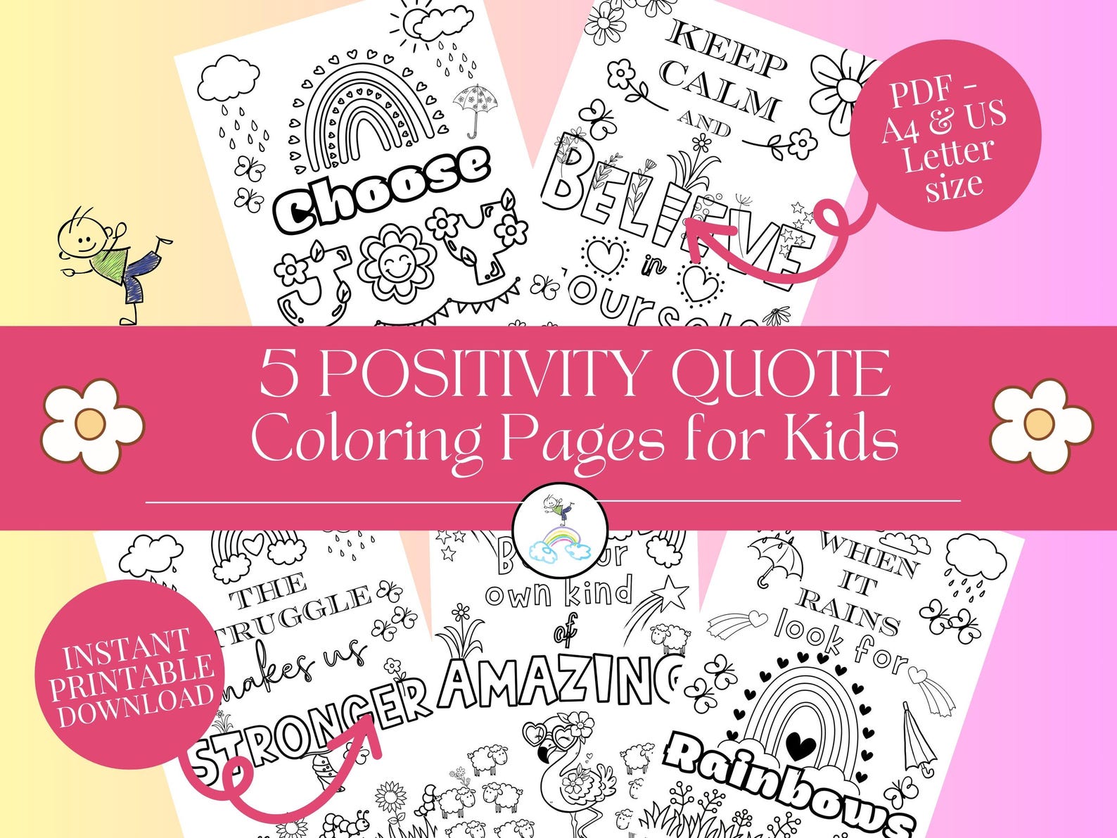 Kids Positivity Quotes Coloring Pages: Confidence & Calm (printable PDF ...
