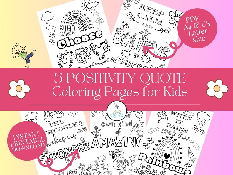 Kids Positivity Quotes Coloring Pages: Confidence & Calm (printable PDF ...
