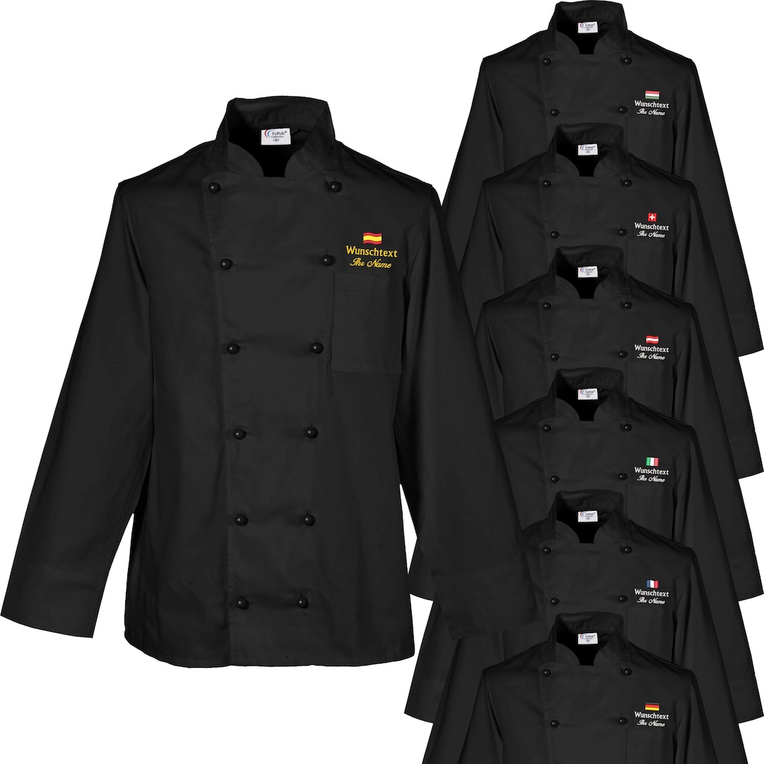 Black Chef's Jacket, Baker's Jacket With Embroidered Flag and Name ...