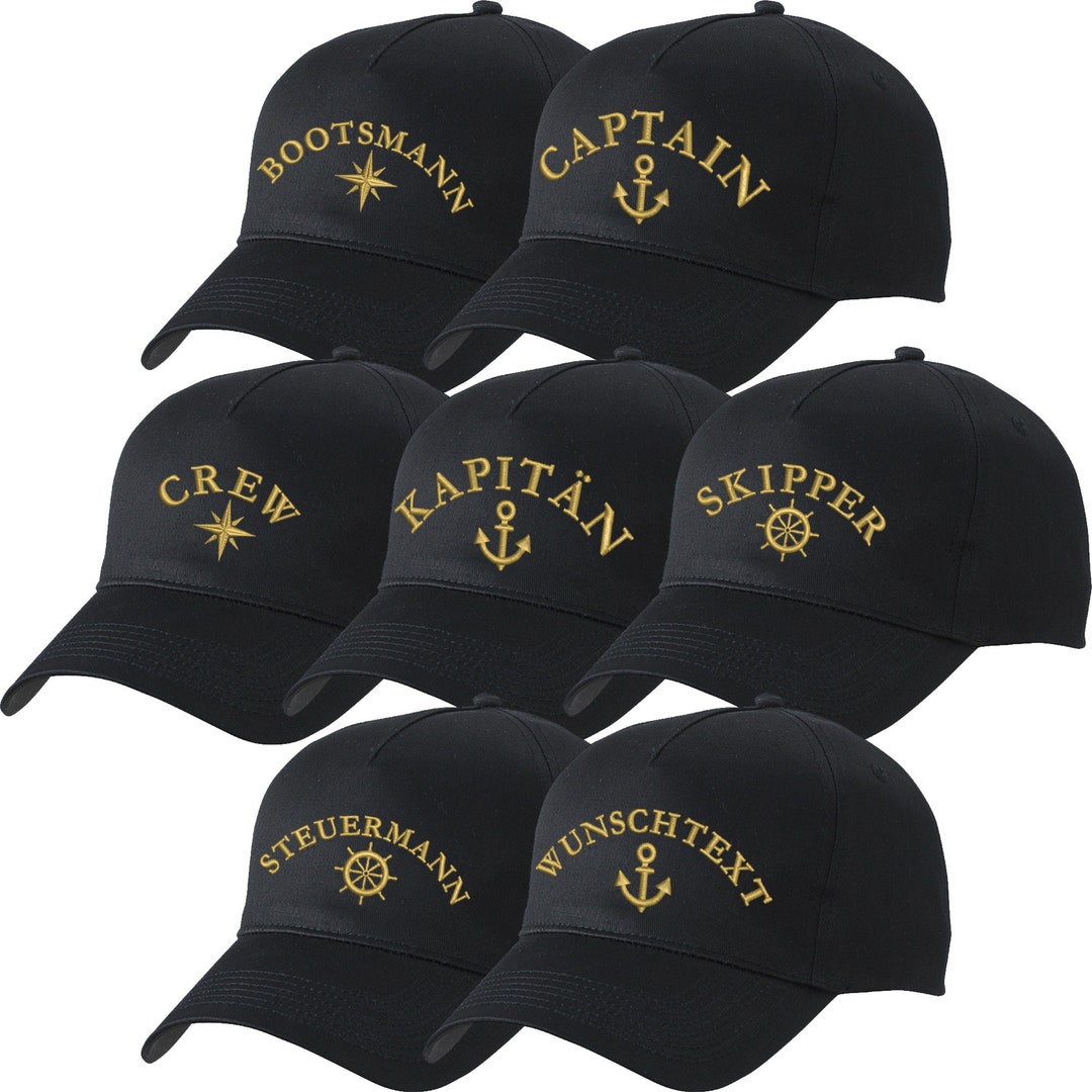 Black Embroidered Baseball Cap With Captain Anchor Motif, Captain's Hat ...