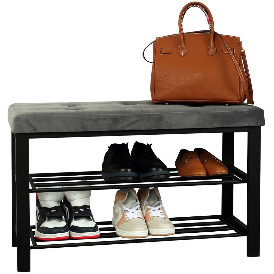 Premium Metal Shoe Storage Bench, 2-tier Black Shoe Shelf and Rack With ...