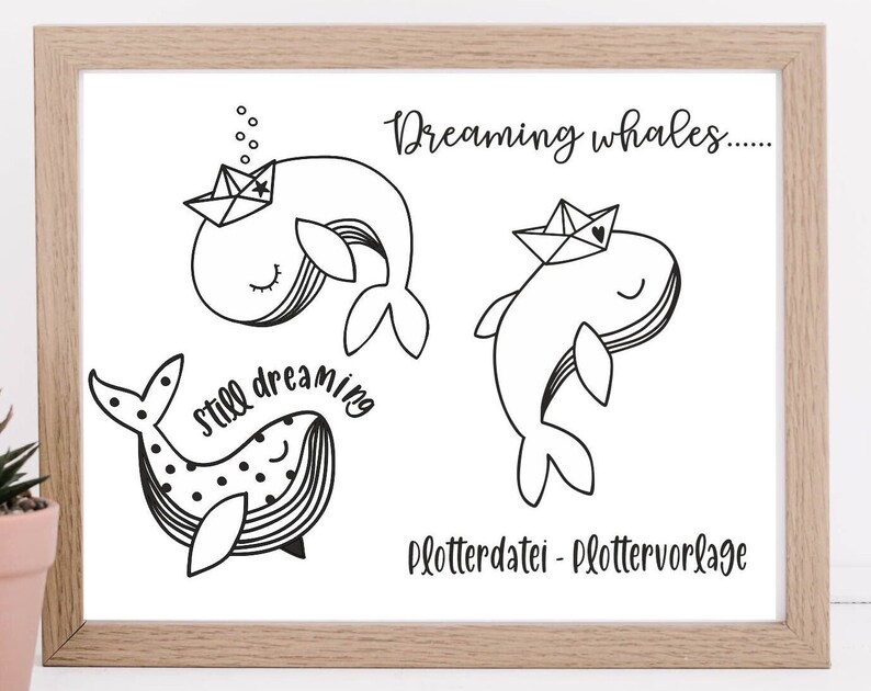 Dreaming whales Plotterdatei Plottervorlage mit Walfisch " Schneidedatei Meer DIY svg png dxf ...