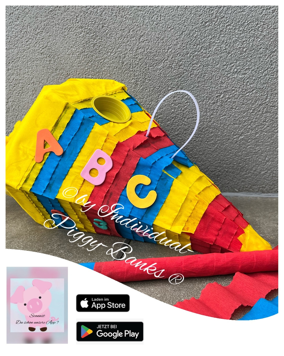 Pinata School Cone Sugar Cone 40 Cm Yellow Blue Red Gift School ...