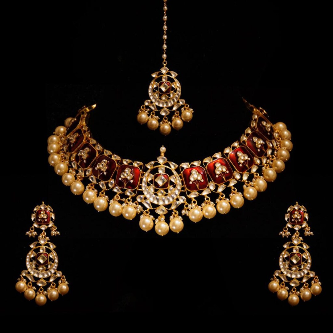 Veroniq Trends-elegant Party Necklace-gold Plated in Handmade Red ...