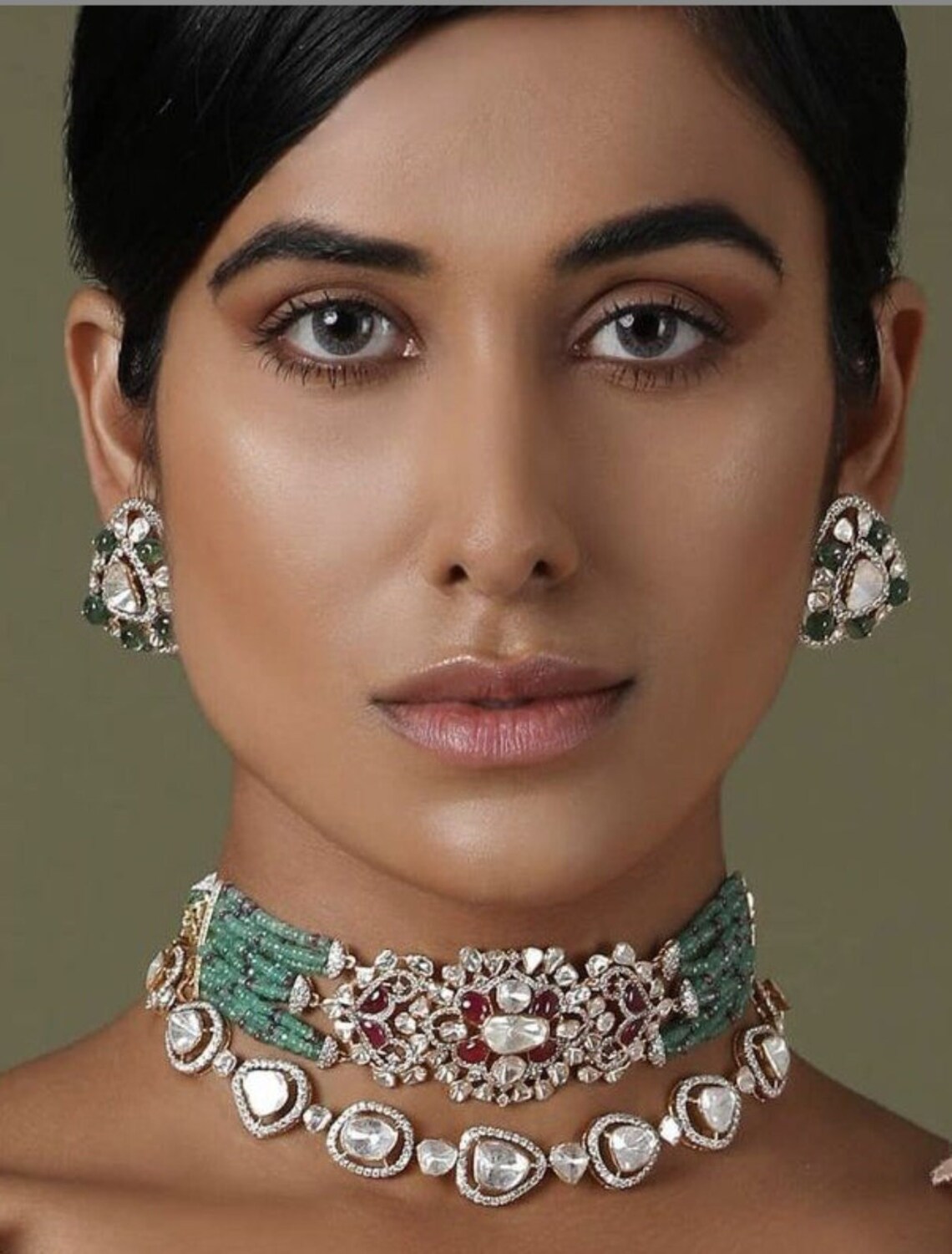 Veroniq Trends-2 Layer Choker Silver Moissonite Diamond Polki - Etsy