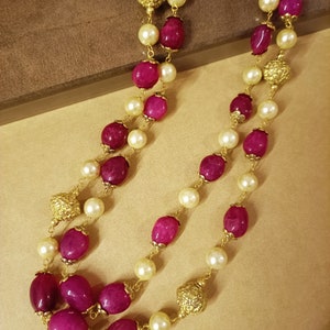 Veroniq Trends-multistrand Ruby Jade Necklace With Pearls-beaded Jewelry-wedding-usa-uk-canada ...