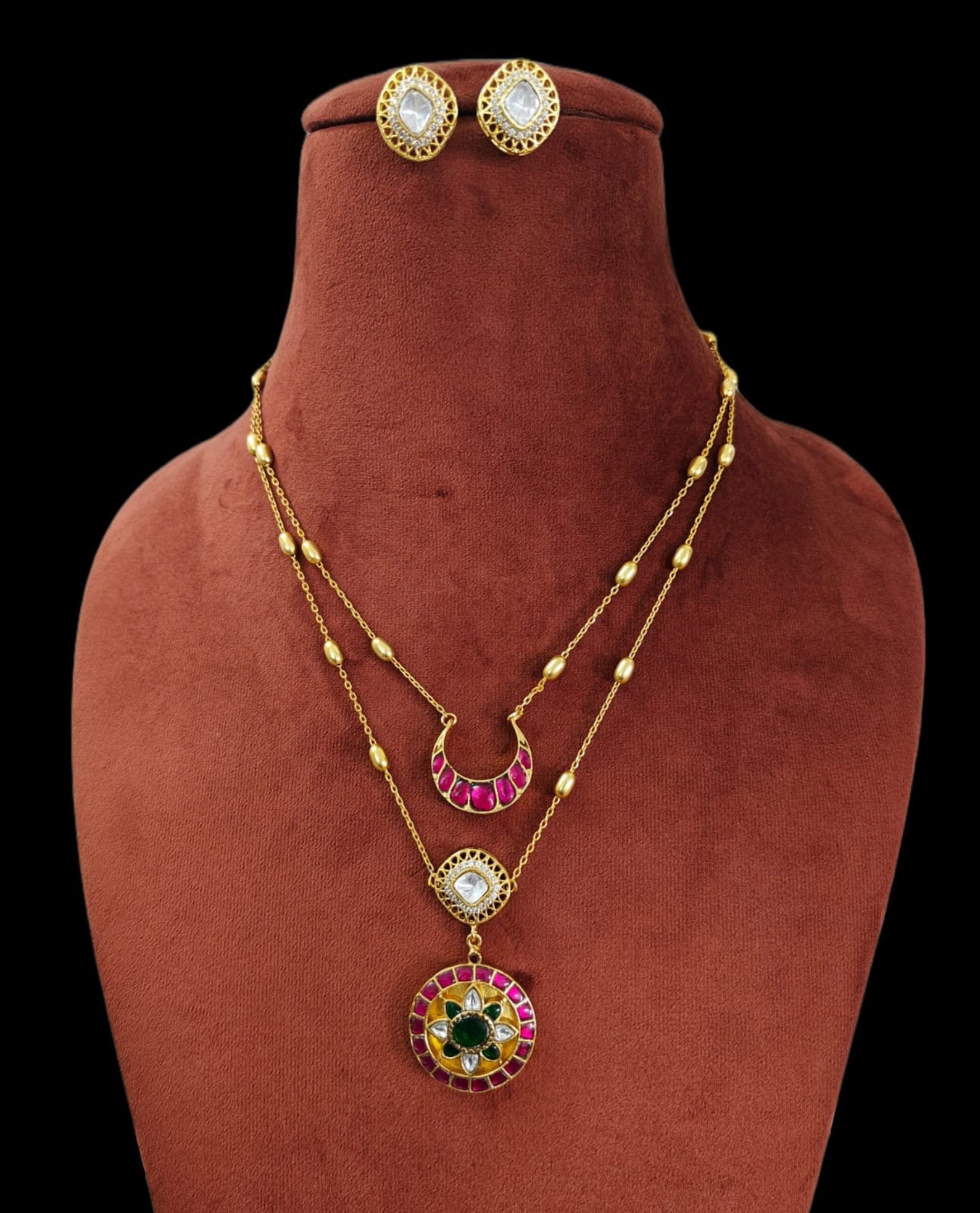 Veroniq Trends-elegant Multistrand Long Polki Necklace-moon-floral ...