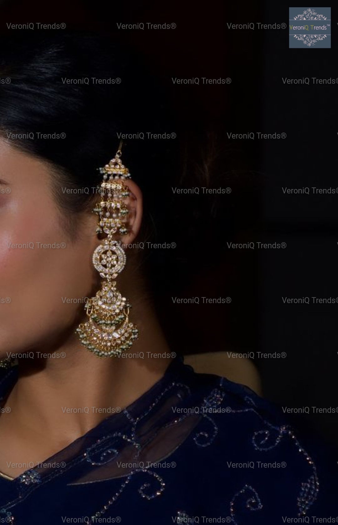 Veroniq Trends-long Chandbali Ear Chain Style Earrings-gold Plated in ...