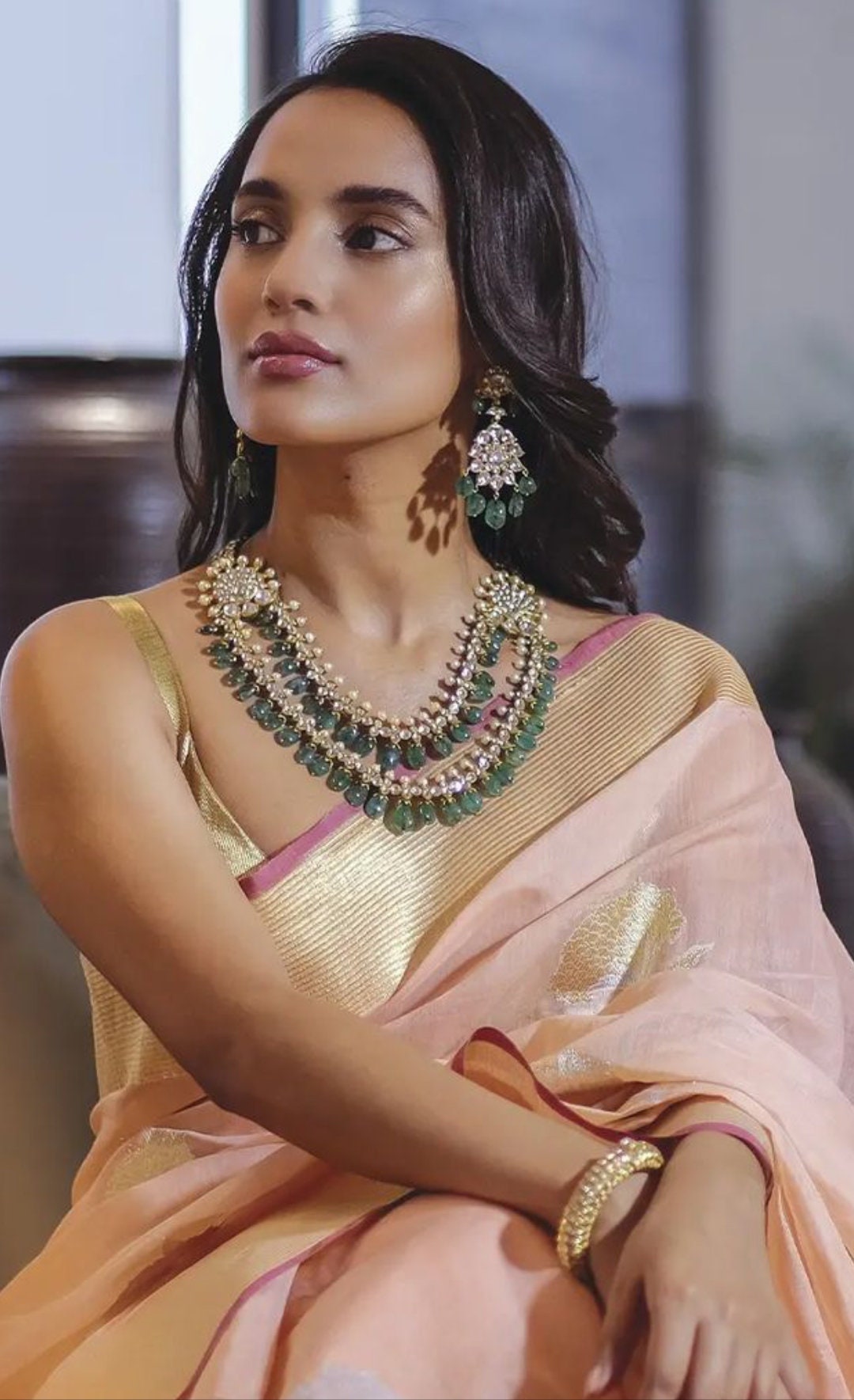 Veroniq Trends-cocktail Wear 2 Layer Long Polki Necklace in Gold Finish ...