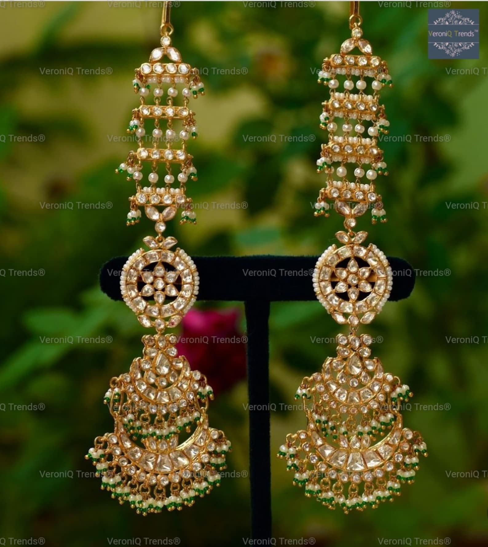 Veroniq Trends-long Chandbali Ear Chain Style Earrings-gold Plated in ...