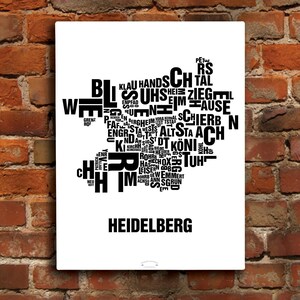 HEIDELBERG Buchstabenort Siebdruck Poster Typografie, Typo Stadtplan ...