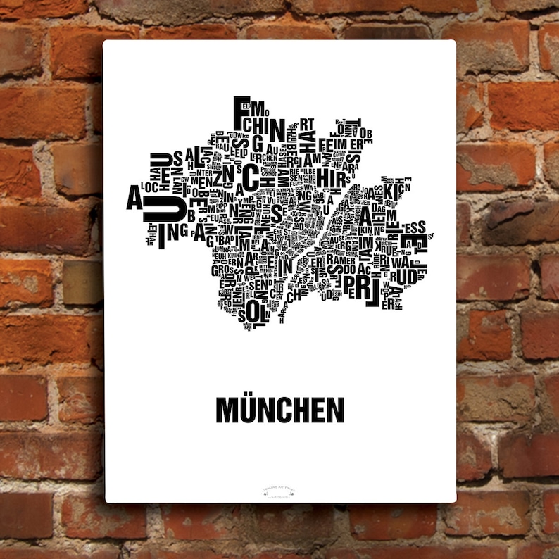 MÜNCHEN Munich Buchstabenort Siebdruck Poster Typografie, Typo ...