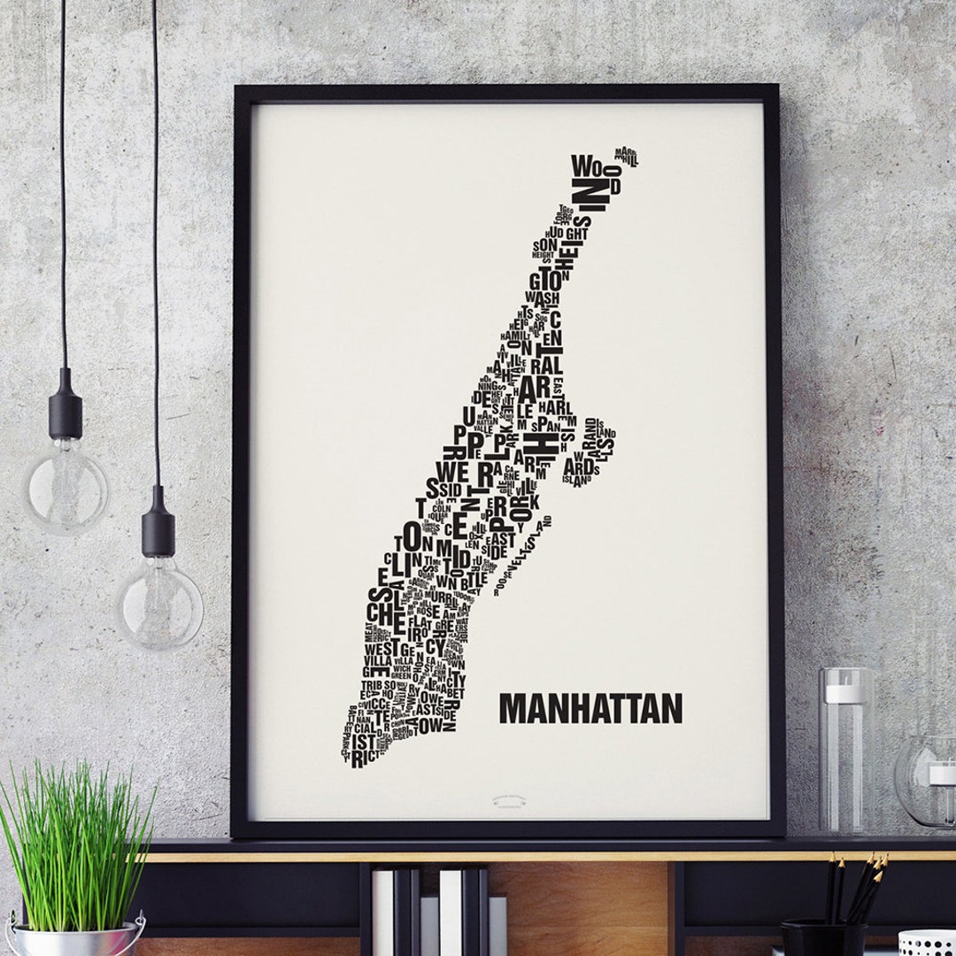 MANHATTAN New York City Letter Location Screen Print Poster Typography ...