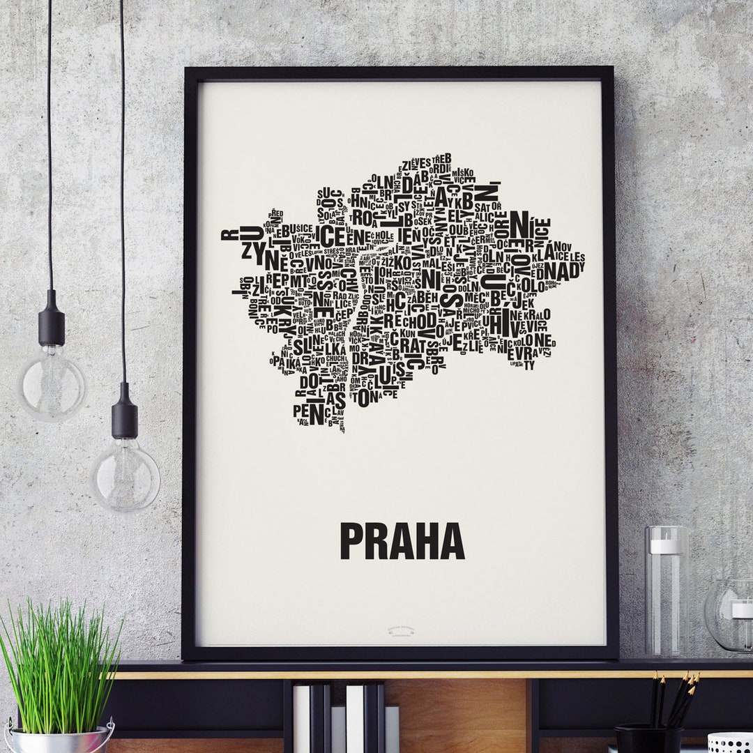 PRAGUE Praha Letter Location Screen Printing Poster Typography, Typo ...