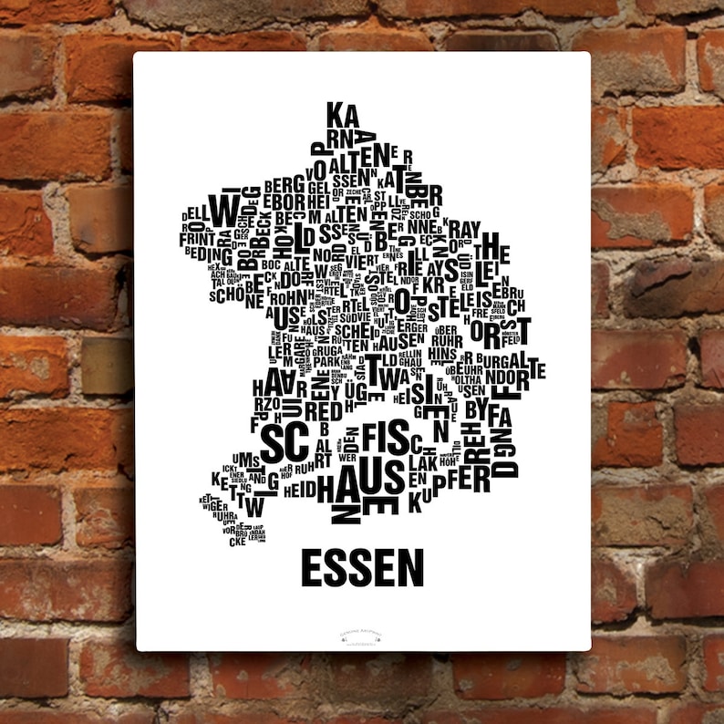 ESSEN Letter Location Screen Printing Poster Typography, Typo City Map ...