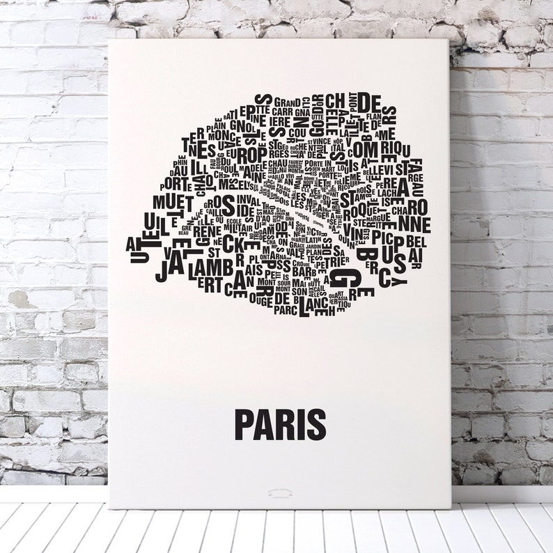 PARIS Letter Location Screen Printing Poster Typography, Typo City Map ...