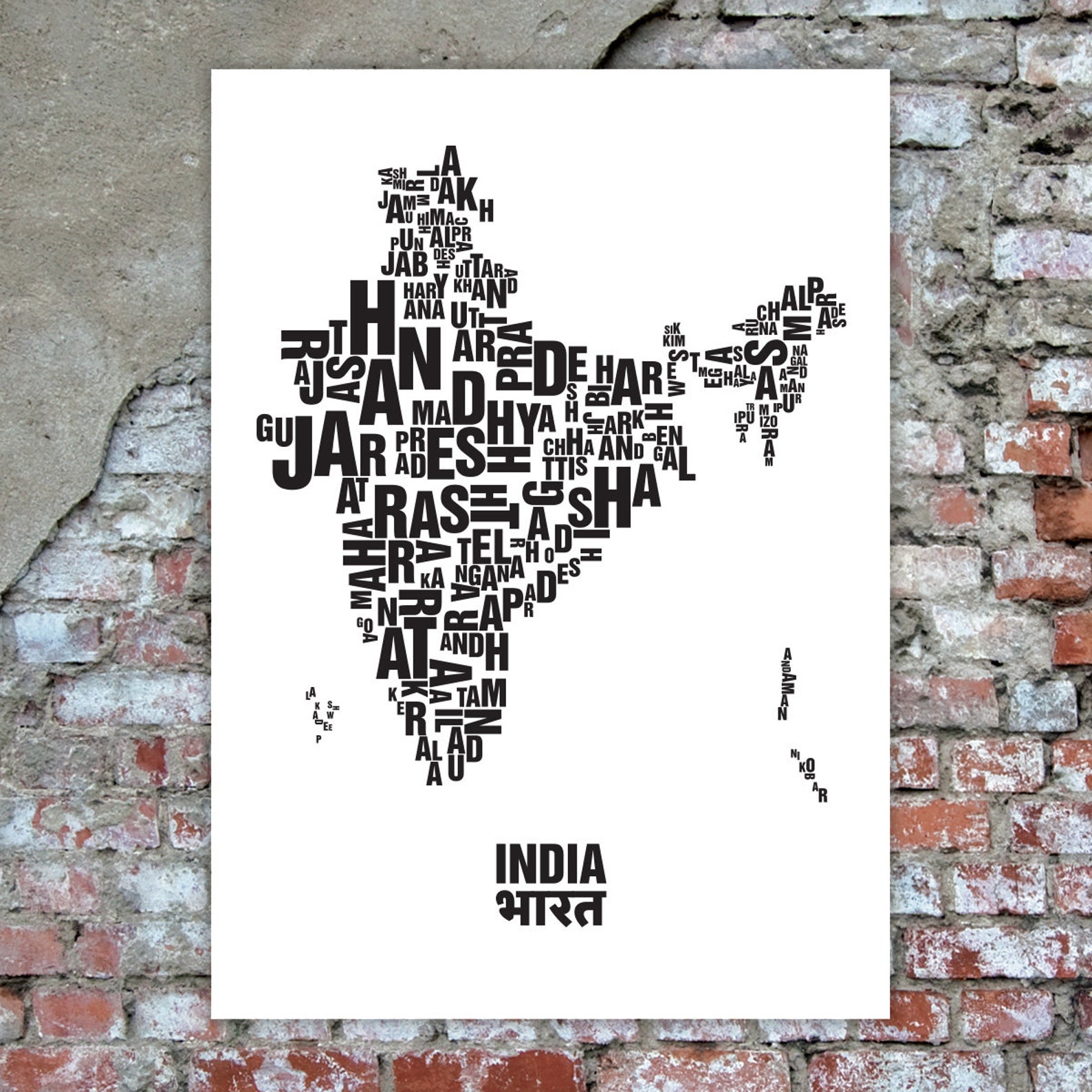 INDIA INDIA Letter Location Screen Print Poster Typography, Typo City ...