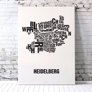 HEIDELBERG Buchstabenort Siebdruck Poster Typografie, Typo Stadtplan ...