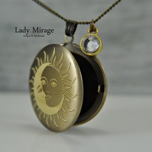 Moon and Sun - Locket Necklace - Photo Locket - With Rhinestone - Brass ...