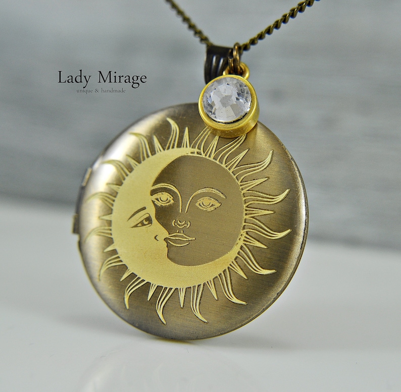 Moon and Sun Locket Necklace Photo Locket With - Etsy
