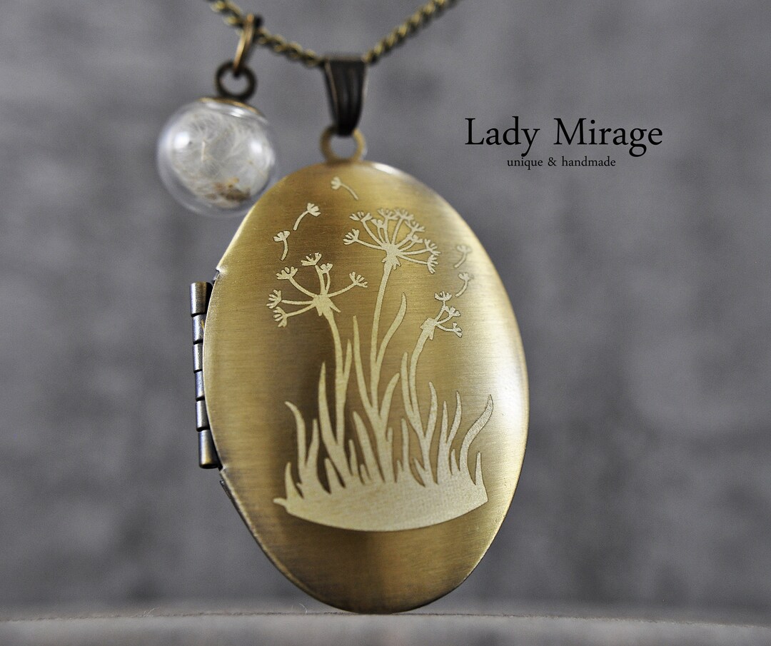 Real Dandelion - Locket Necklace - Photo Locket - Oval - Family Photo ...
