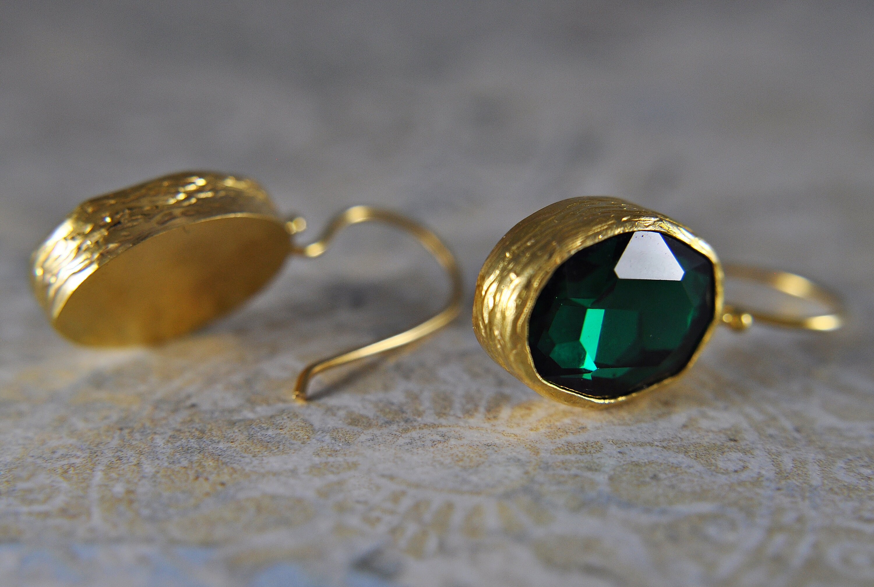 Emerald Green Earrings Gold Plated Brass - Etsy