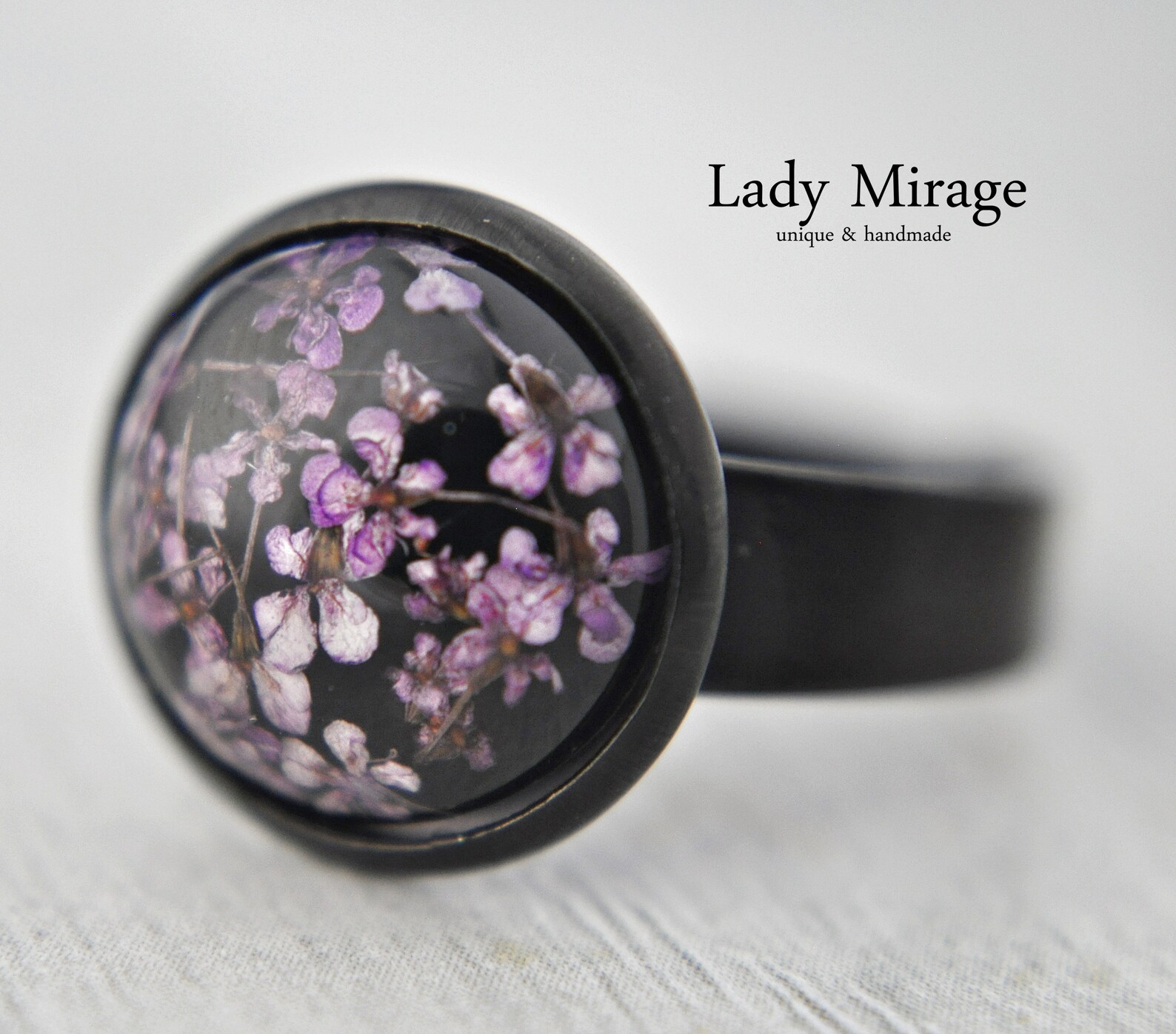 Real Purple Flowers Ring Black | Etsy