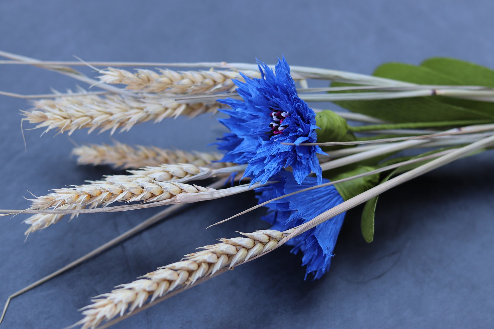 Bouquet of Handmade Cornflowers From Crepe Paper & Grasses / - Etsy