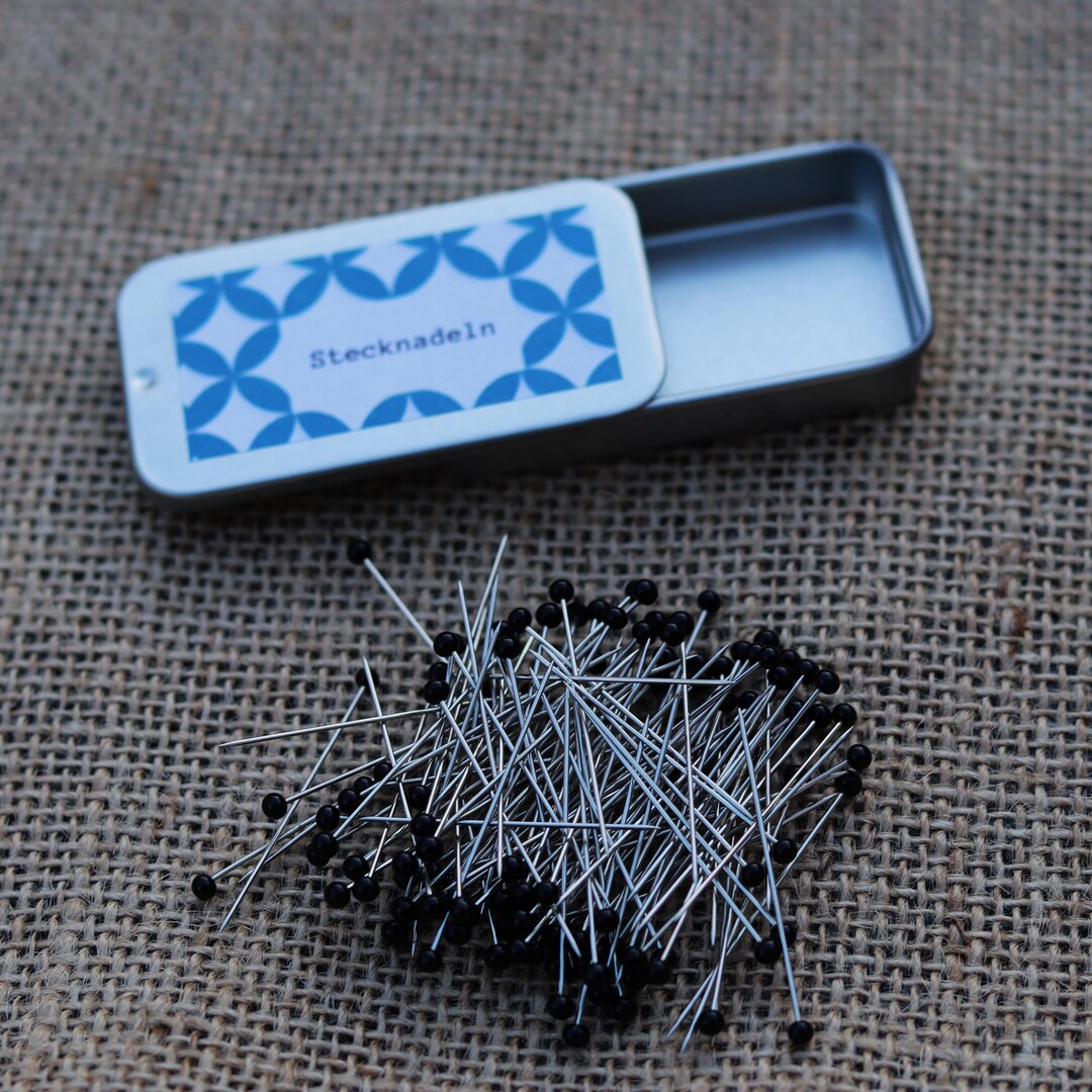 100 Glass Head Pins Black in a Pretty Metal Box With Sliding Lid - Etsy