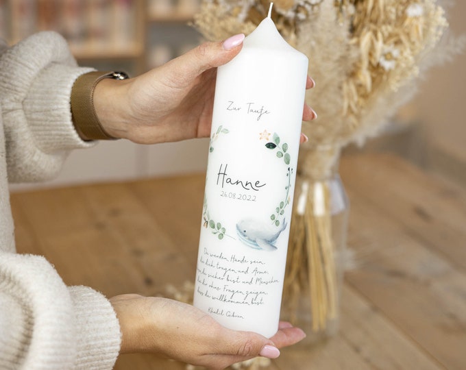 Weiße Taufkerze Kerze zur Taufe oder Geburt Blumenkranz Rosen mit Name Datum Taufspruch - Etsy.de