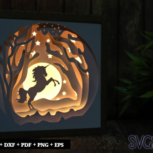 Unicorn Kingdom Fantasy Light Box Shadow Box Template SVG | Etsy