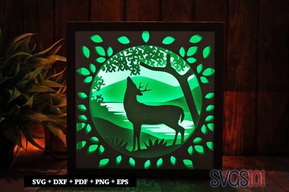 Deer and wildlife Paper Cut Light Box Template 3D 8x8 12x12 | Etsy