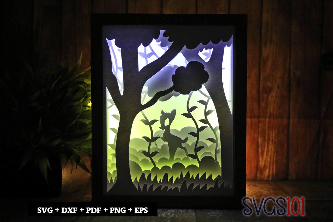 Deer in Jungle Light Box Template, SVG Shadow Box 8x10 Paper Cutting ...