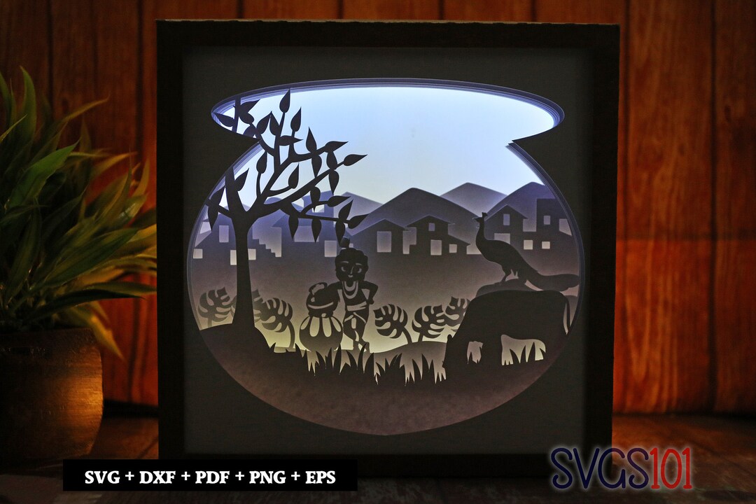 Lord Krishna Paper Cut Light Box Template 3D 8x8 12x12 9x9 - Etsy UK