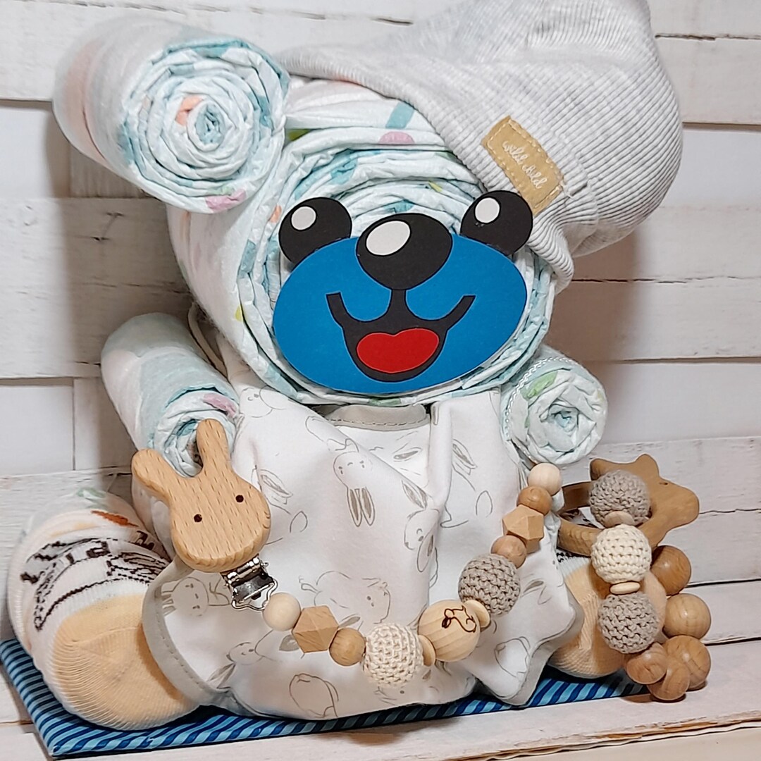 Diaper Bear Boy. Pacifier Chain, Teething Ring, Diaper Cake, Gift for ...