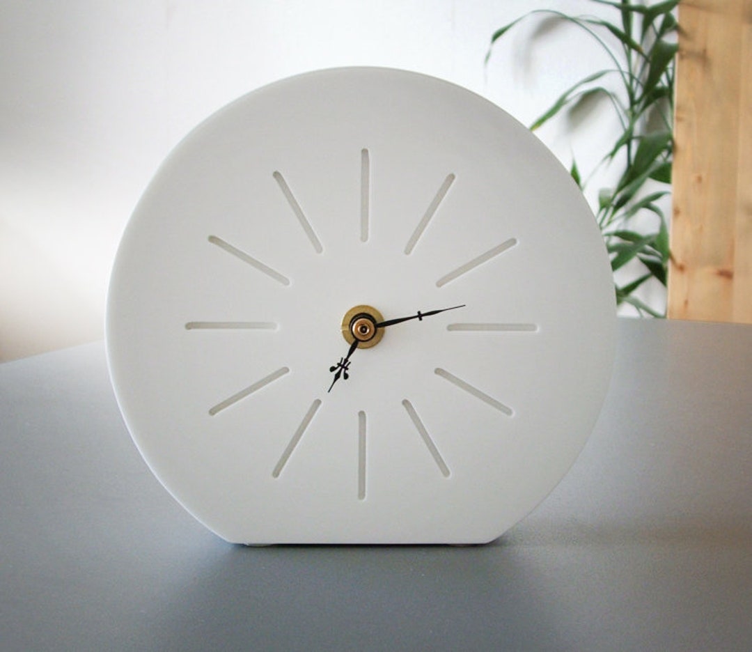 Small Design Table Clock With Rays Decoration, White - Etsy