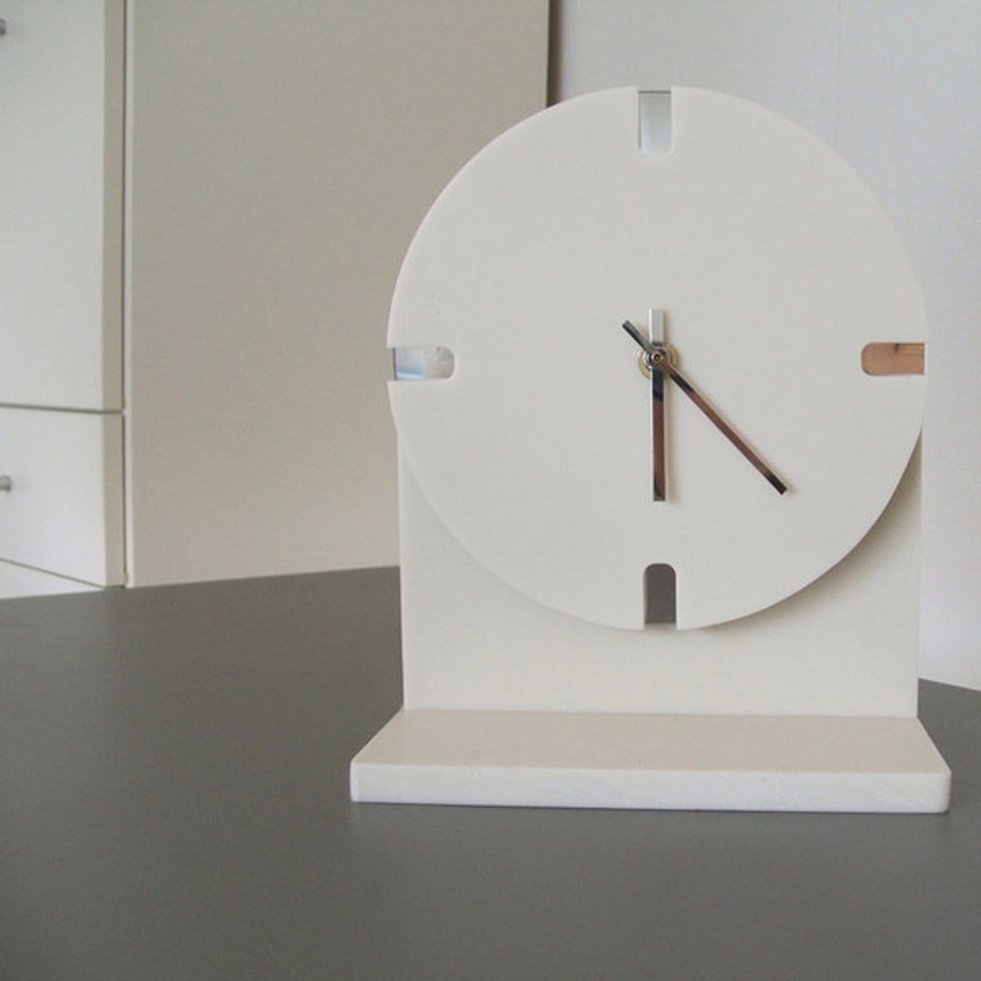 Designer Table Clock, White With Silver Accents - Etsy