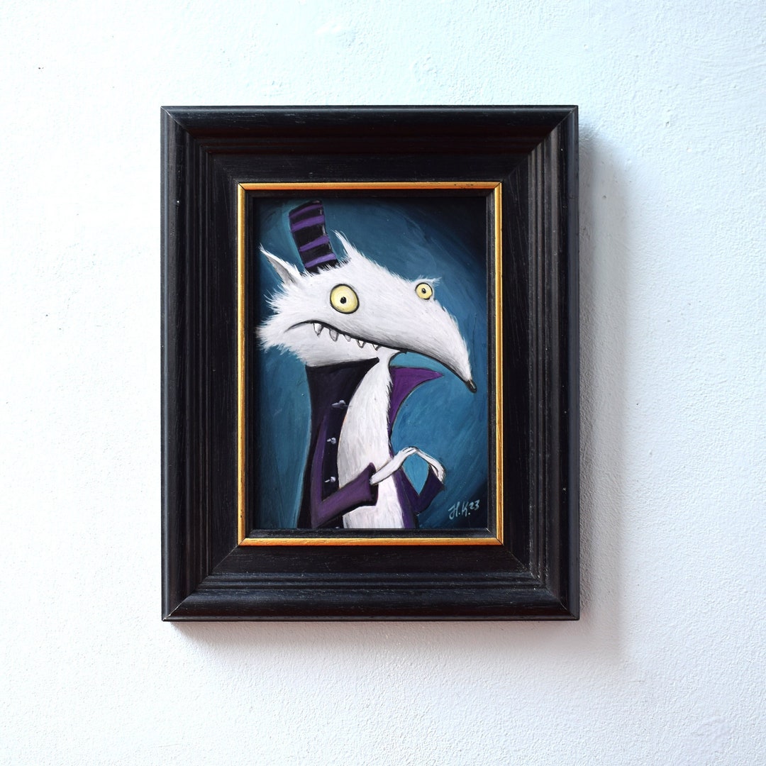Rat With Top Hat Portrait - Hand-painted, Acrylic Painting, Gothic ...